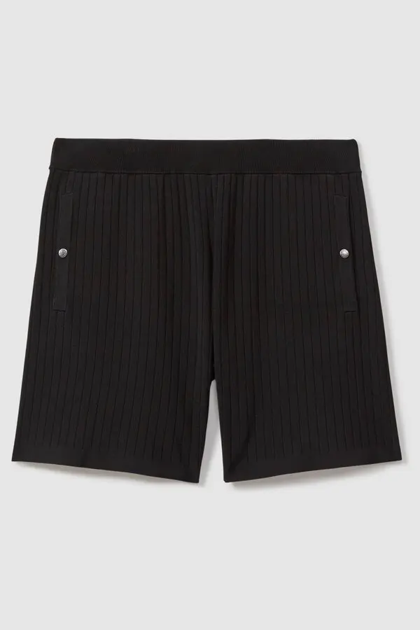 REISS Etienne Ribbed Waist Shorts - Black