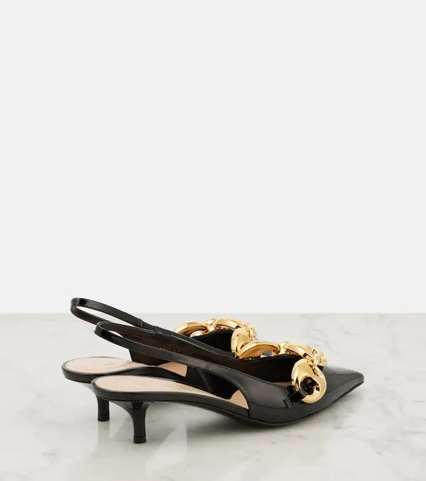 Gucci Marina Chain Patent Leather Slingback Pumps