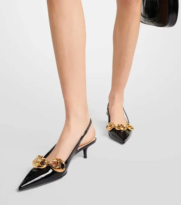 Gucci Marina Chain Patent Leather Slingback Pumps