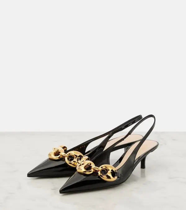 Gucci Marina Chain Patent Leather Slingback Pumps