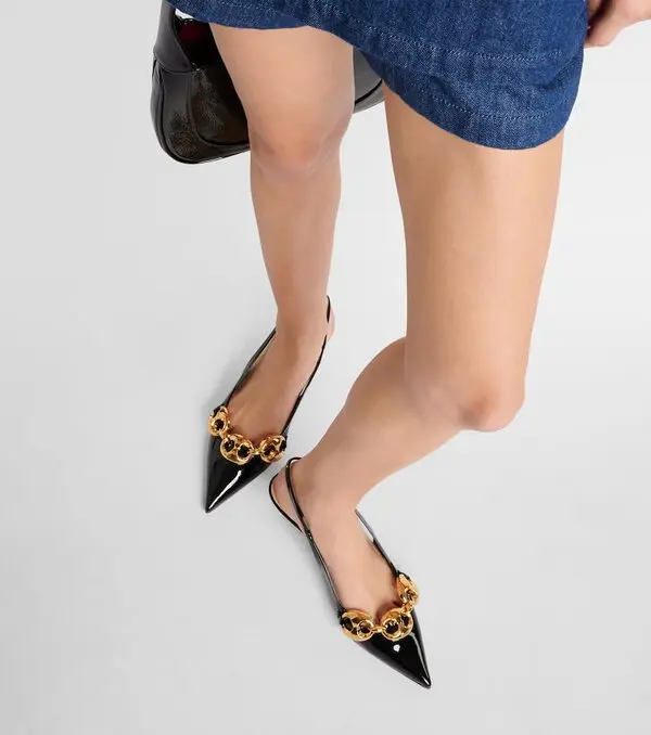 Gucci Marina Chain Patent Leather Slingback Pumps
