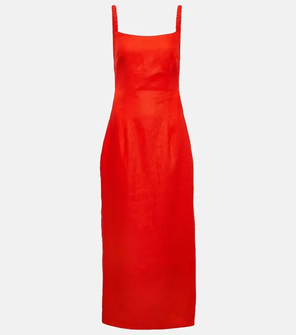 SIR. Primrose Ruched Linen Maxi Dress - Red
