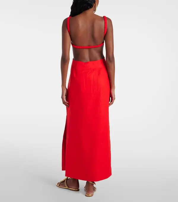 SIR. Primrose Ruched Linen Maxi Dress - Red