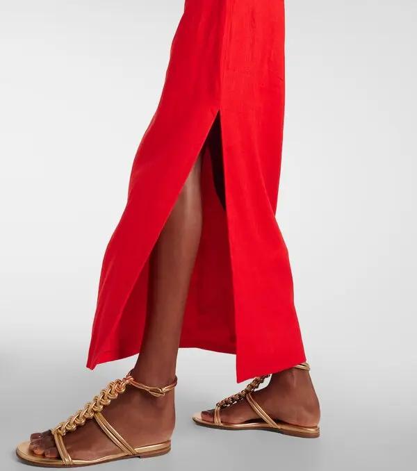 SIR. Primrose Ruched Linen Maxi Dress - Red
