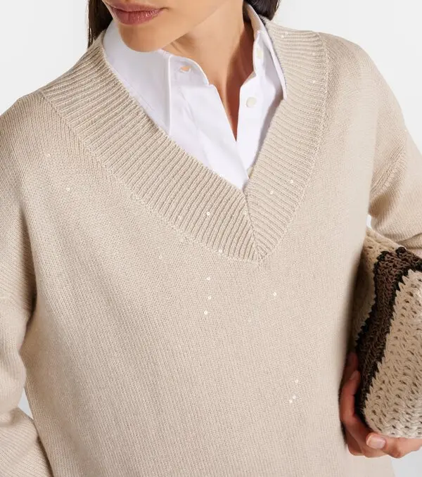 Brunello Cucinelli Embellished Cashmere And Silk Sweater