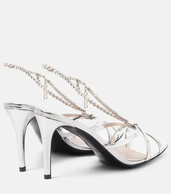 Gucci Heloise Embellished Metallic Leather Sandals