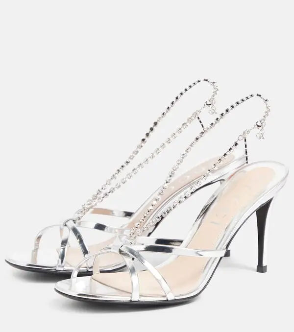 Gucci Heloise Embellished Metallic Leather Sandals