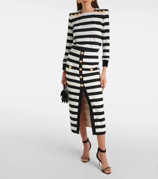 Balmain Striped Midi Skirt