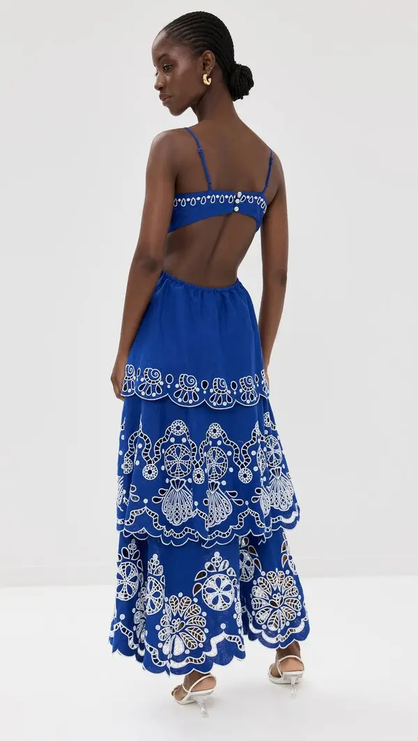 Farm Rio Richelieu Midi Dress In Navy Blue - 30% Off | Editorialist