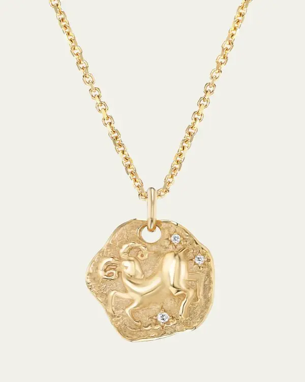 AARYAH 18k Yellow Gold Mini Diamond Zodiac Pendant Necklace - Aries