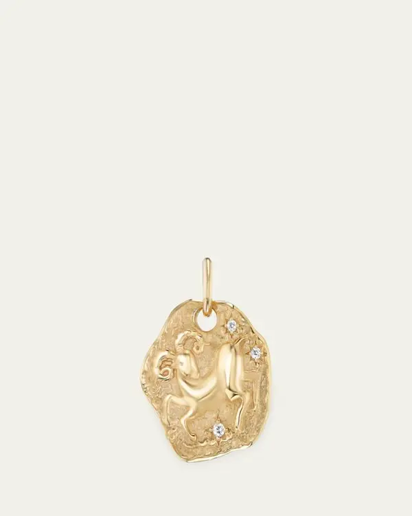 AARYAH 18k Yellow Gold Mini Diamond Zodiac Pendant Necklace - Aries