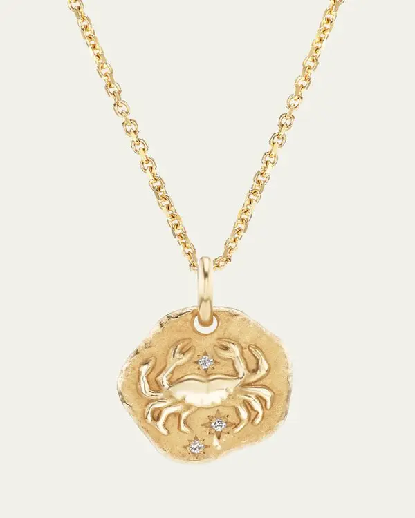 AARYAH 18k Yellow Gold Mini Diamond Zodiac Pendant Necklace - Cancer