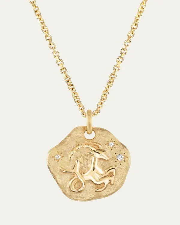 AARYAH 18k Yellow Gold Mini Diamond Zodiac Pendant Necklace - Capricorn