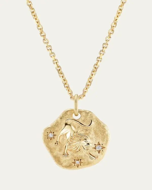 AARYAH 18k Yellow Gold Mini Diamond Zodiac Pendant Necklace - Leo