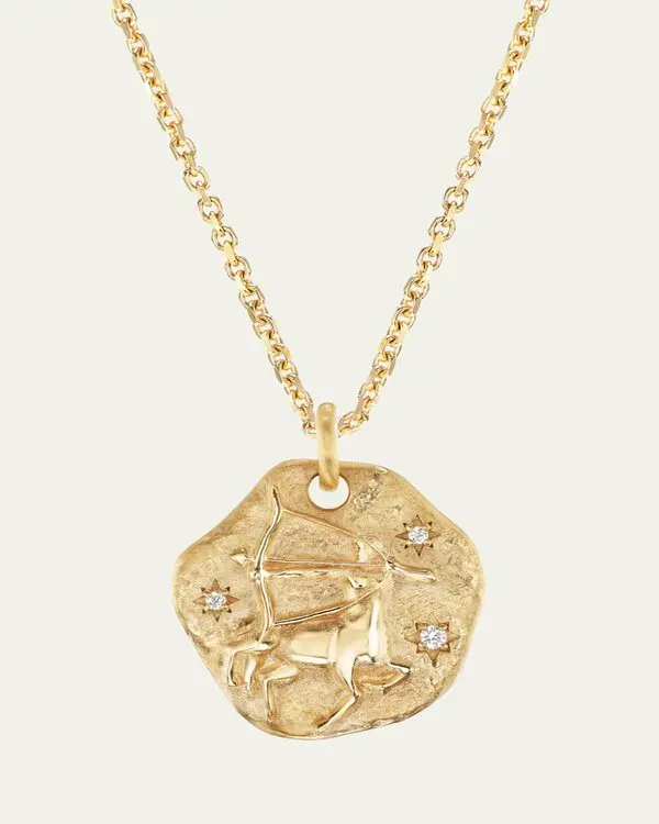 AARYAH 18k Yellow Gold Mini Diamond Zodiac Pendant Necklace - Sagittarius