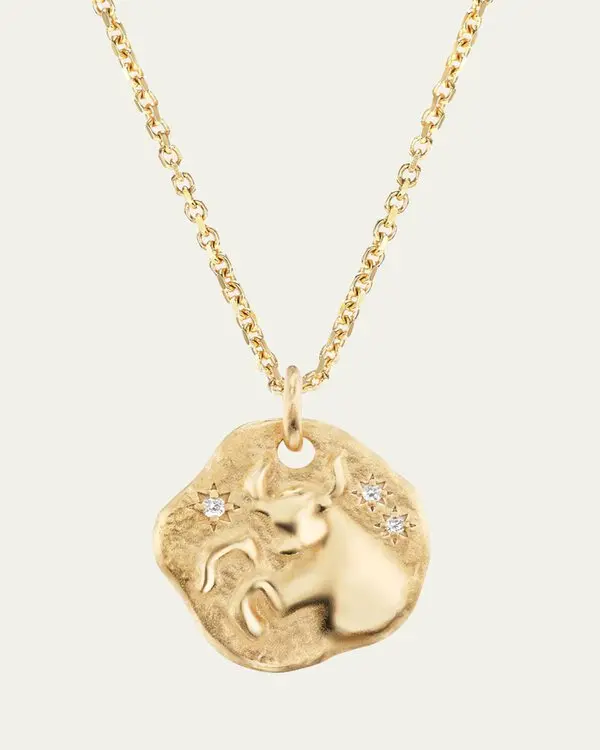 AARYAH 18k Yellow Gold Mini Diamond Zodiac Pendant Necklace - Taurus