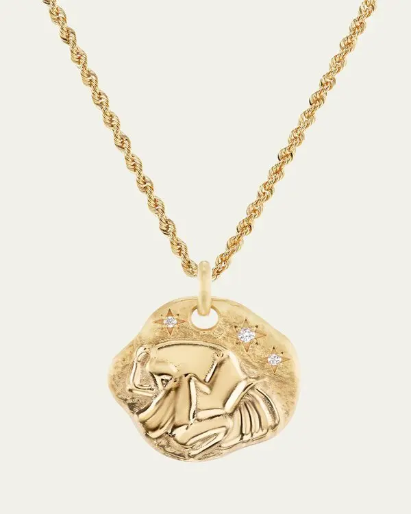 AARYAH 18k Yellow Gold Diamond Zodiac Medallion Pendant Necklace - Aquarius