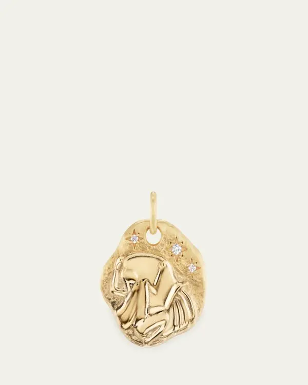 AARYAH 18k Yellow Gold Diamond Zodiac Medallion Pendant Necklace - Aquarius