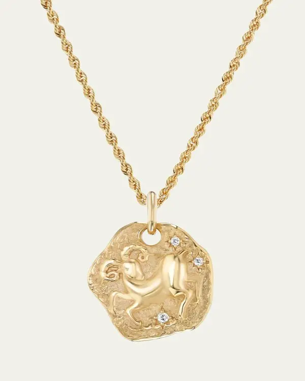 AARYAH 18k Yellow Gold Diamond Zodiac Medallion Pendant Necklace - Aries