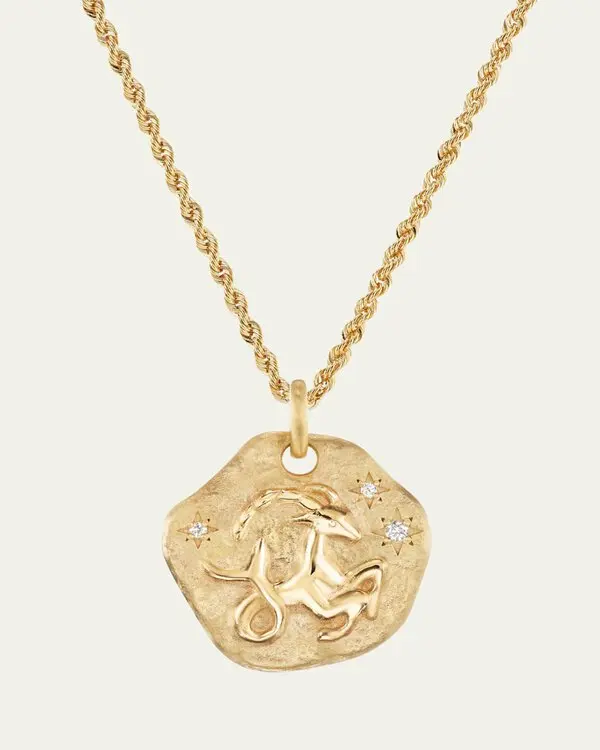 AARYAH 18k Yellow Gold Diamond Zodiac Medallion Pendant Necklace - Capricorn