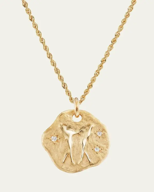 AARYAH 18k Yellow Gold Diamond Zodiac Medallion Pendant Necklace - Gemini
