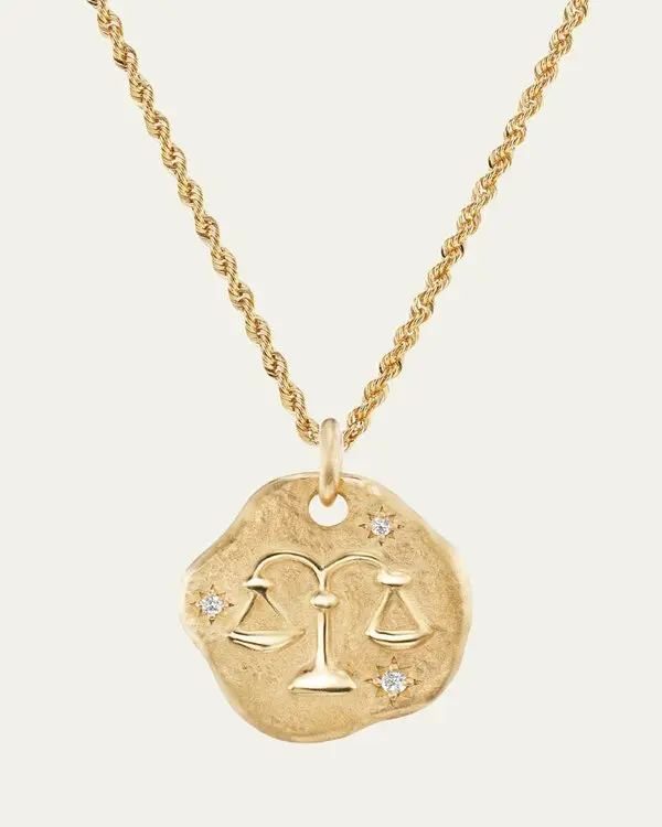 AARYAH 18k Yellow Gold Diamond Zodiac Medallion Pendant Necklace - Libra