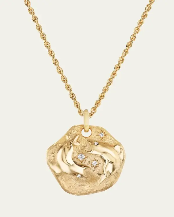 AARYAH 18k Yellow Gold Diamond Zodiac Medallion Pendant Necklace - Pisces
