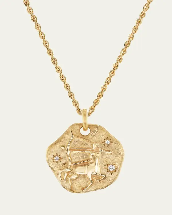 AARYAH 18k Yellow Gold Diamond Zodiac Medallion Pendant Necklace - Sagittarius