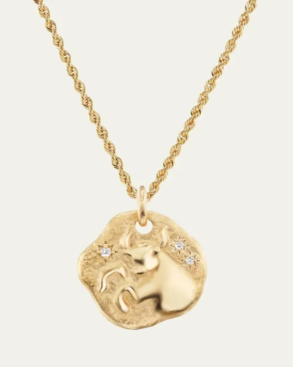 AARYAH 18k Yellow Gold Diamond Zodiac Medallion Pendant Necklace - Taurus