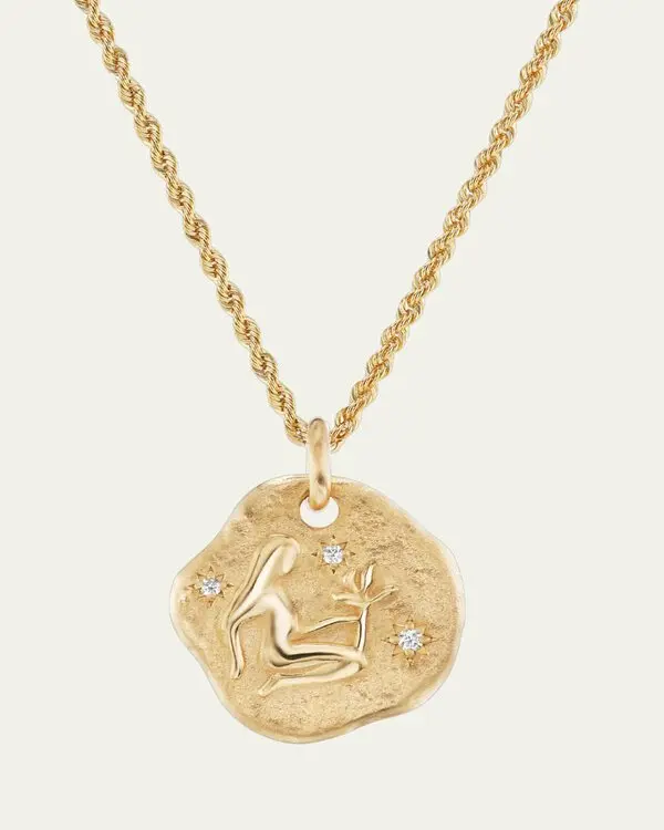 AARYAH 18k Yellow Gold Diamond Zodiac Medallion Pendant Necklace - Virgo