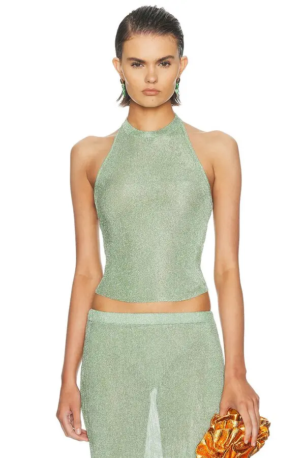 SEROYA Minnie Halter Top In Mint - Sage