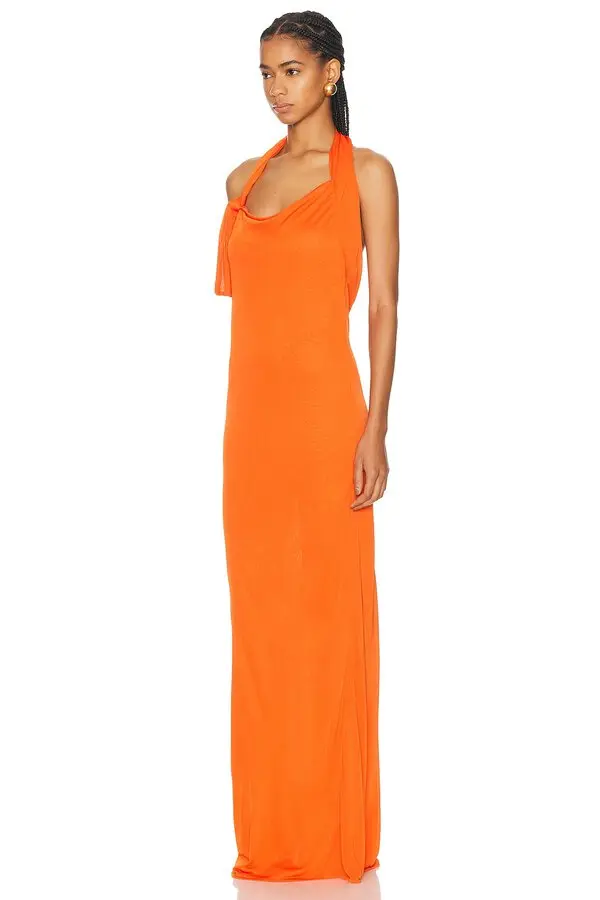 strapless open back dress Orange Cut Out Ruched Halter Back Maxi Dress | Dress main image 1