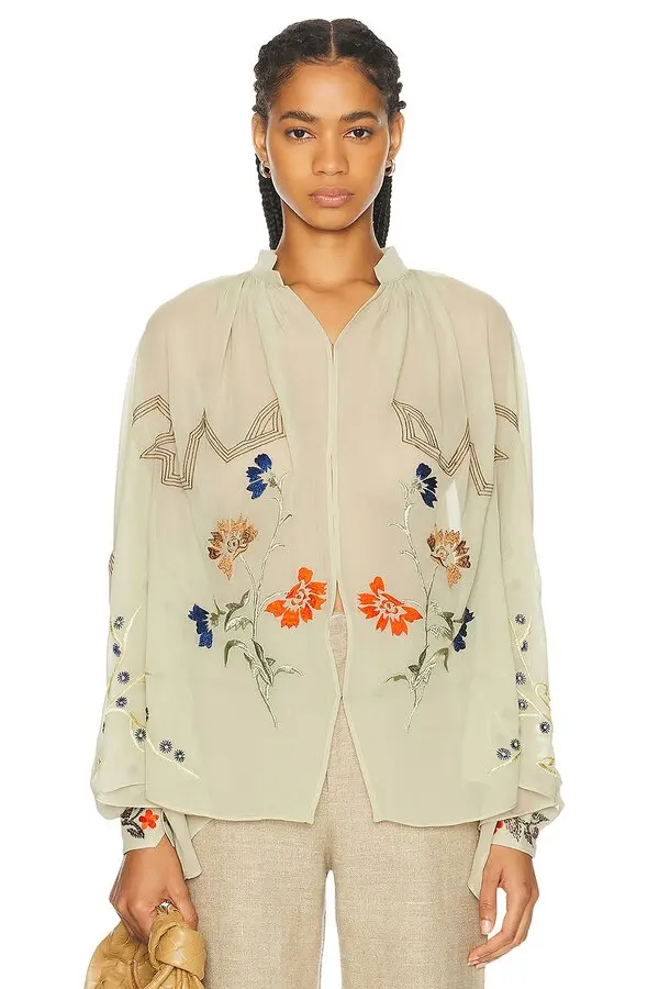 BODE Embroidered Flower Study Shirt
