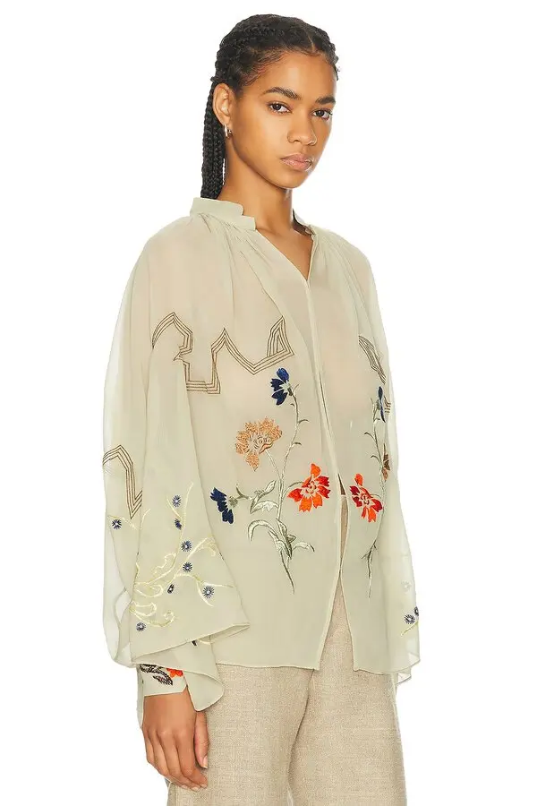 BODE Embroidered Flower Study Shirt