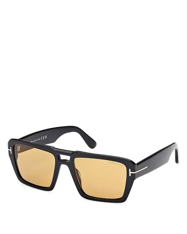 TOM FORD Flat Top Square Sunglasses, 56mm - Black/yellow Solid