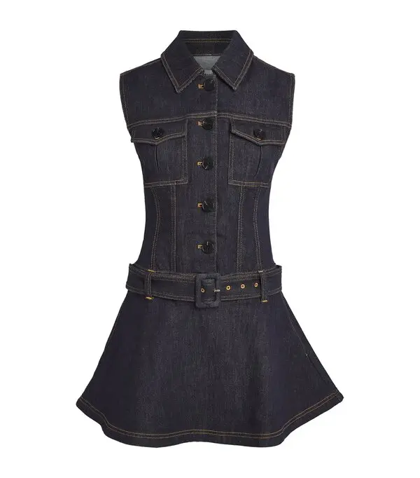 white christmas dresses Denim Crystal Trim Mini Dress – self-portrait-US