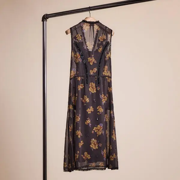 Restored Forest Floral Print Military Dress