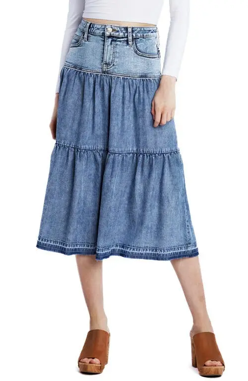 WASH LAB DENIM Tiered Midi Skirt