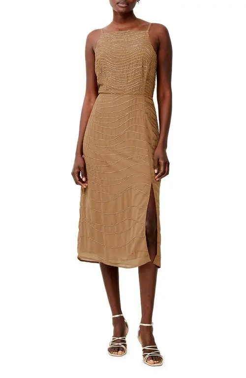 slim fit dress slacks Floral Applique Metallic Midi Dress Gold main image 0