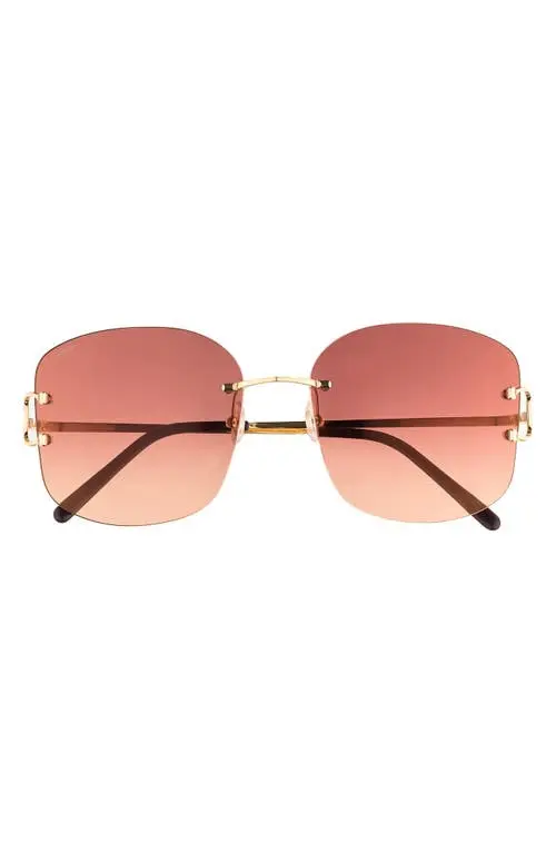 Cartier 60mm Rimless Square Sunglasses - Gold