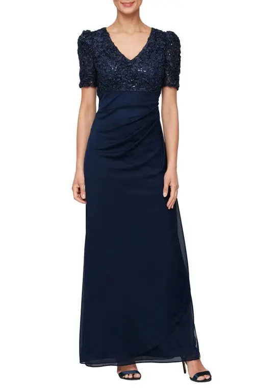 Alex Evenings Embellished Empire Waist Gown - Navy