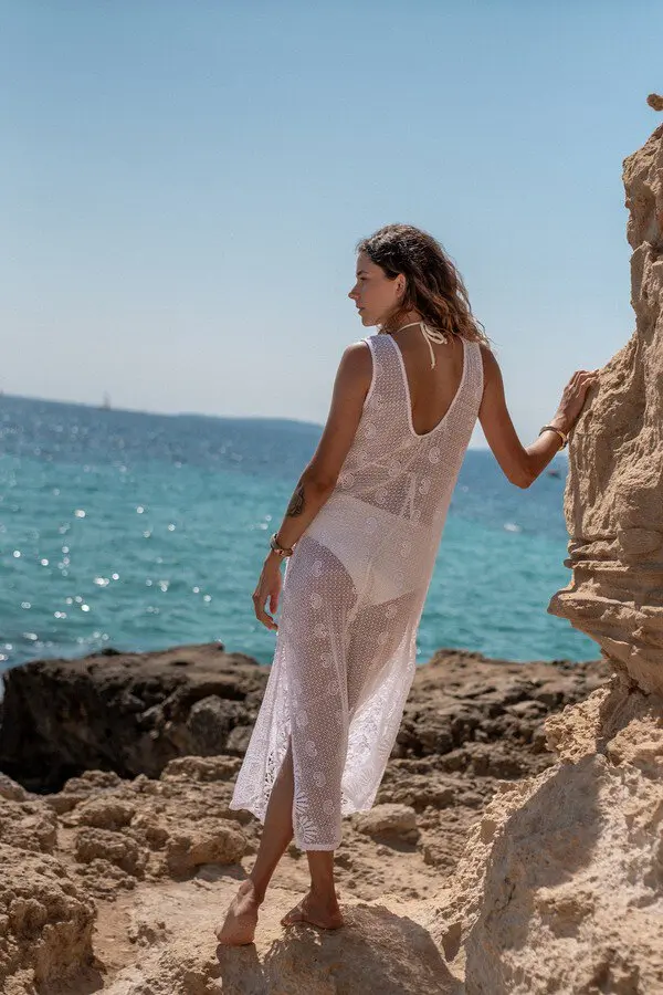 Miguelina Leslie Sunflower Scallop Lace Maxi Dress In White - 50% Off |  Editorialist