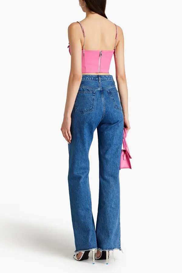 AREA Cropped Crystalembellished Woolblend Crepe Bustier Top - Bubblegum