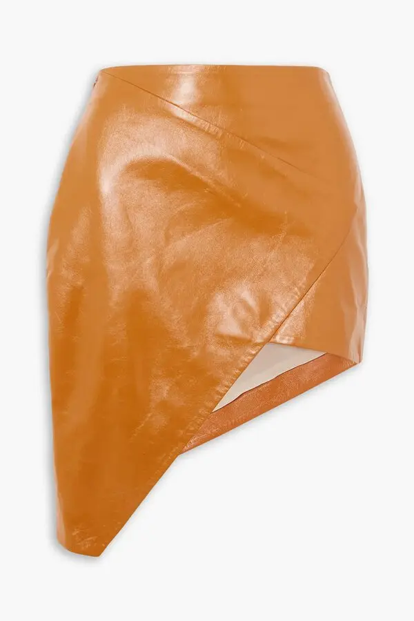 Zeynep Arçay Asymmetric Leather Mini Skirt - Camel