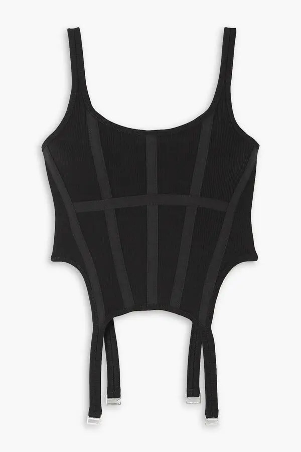 DION LEE Combat Canvas-trimmed Ribbed Stretch-cotton Tank - Black