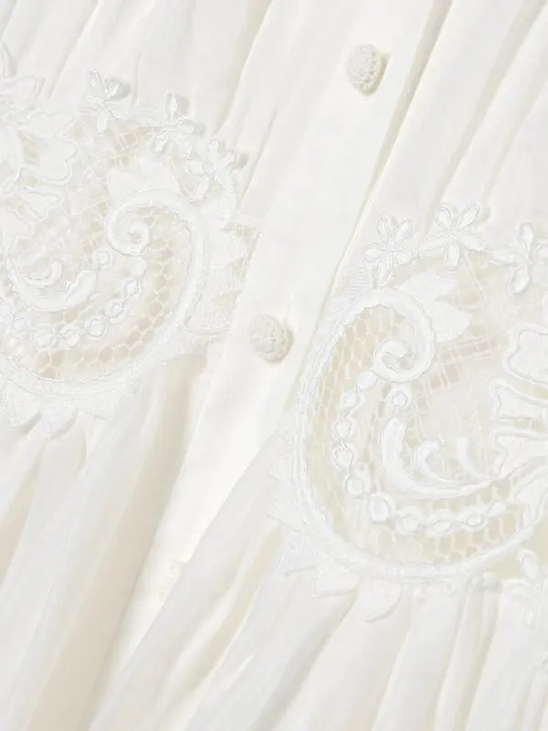 Zimmermann Pop Guipure Lace-Trimmed Cotton-Gauze Midi Shirt Dress In Ivory  - 50% Off | Editorialist