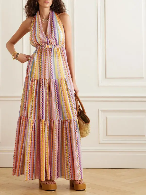 Missoni Mare Tiered Striped Cotton And Silk-Blend Voile Halterneck Maxi  Dress In Multi - 60% Off | Editorialist