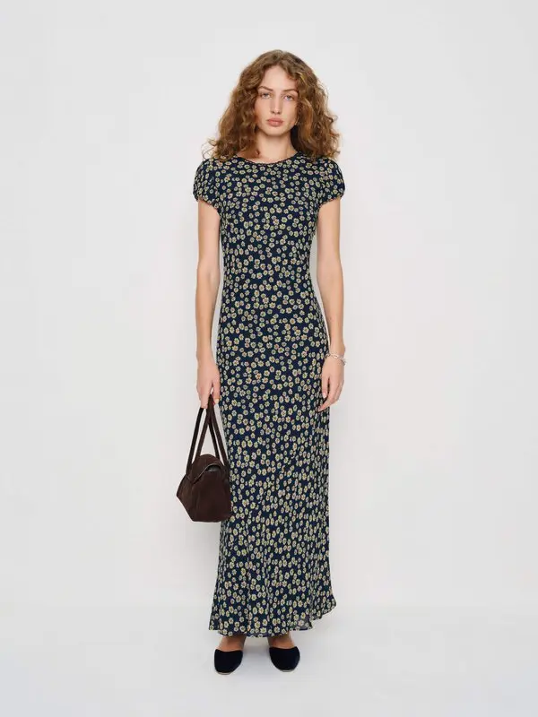 REFORMATION Leana Midi Dress With Lace Detail - Blue