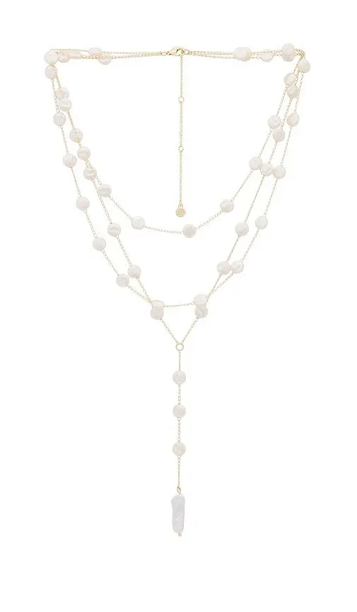 Ettika Coin Layered Lariat Necklace - Pearl