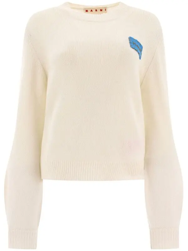 Marni Logo-appliqué Cashmere Jumper - Neutrals